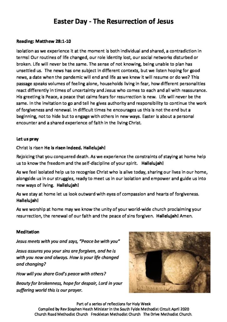 Holy Week Meditations – Easter Sunday – The Drive Methodist