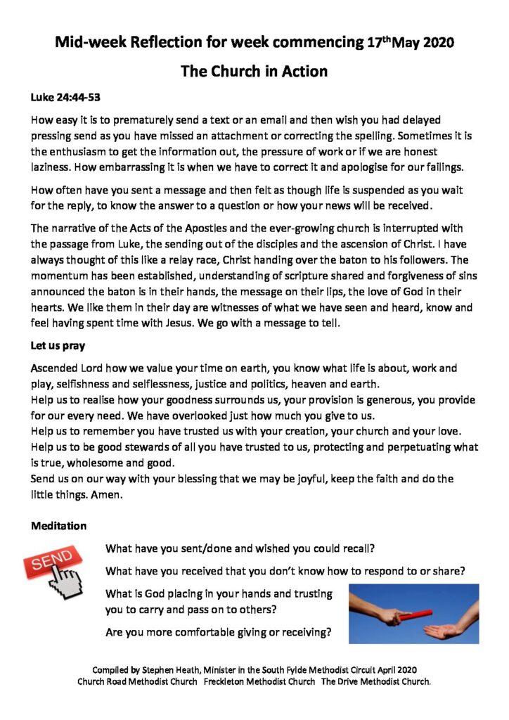 Mid-week Reflection for week commencing 17th May. – The Drive Methodist