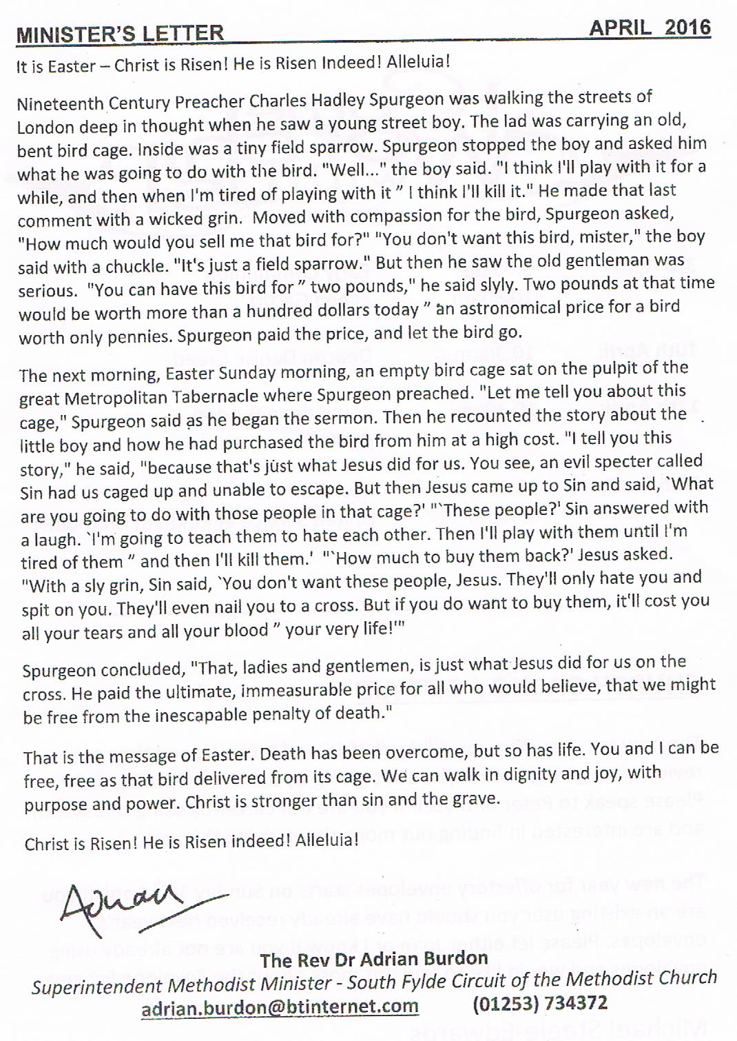 MINISTER’S LETTER – The Drive Methodist