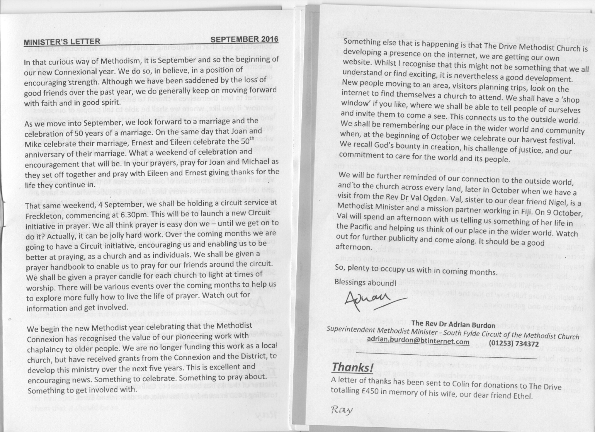 Minister’s Letter – September – The Drive Methodist